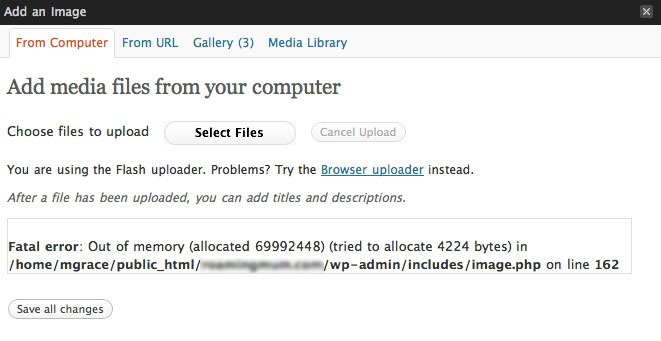 WordPress out of memory error (memory limit)